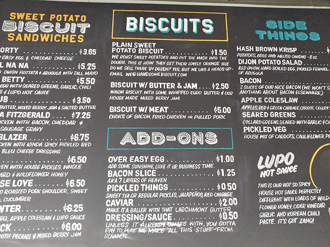 This isn't just a menu—it's a roadmap to happiness. Note how "bacon" is described as "7 layers of heaven." Truth in advertising, folks.