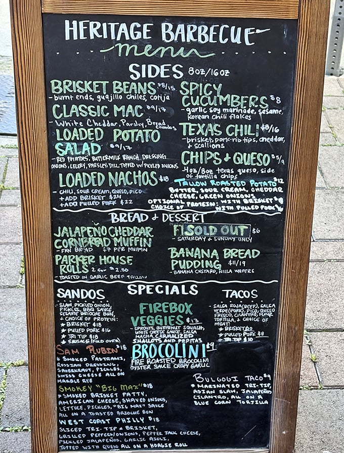 A chalkboard of possibilities. Each item represents hours of smoking, stirring, and perfecting. Choose wisely, but know there are no wrong answers.