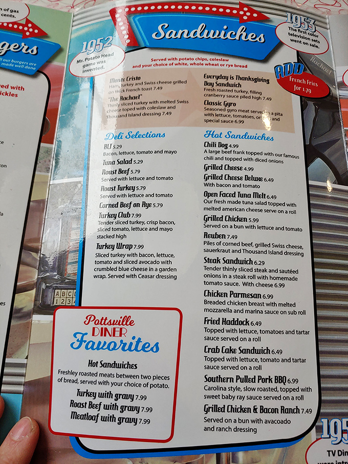 This menu isn't just a list of food—it's a roadmap to happiness, with the "Everyday is Thanksgiving" sandwich serving as the North Star.