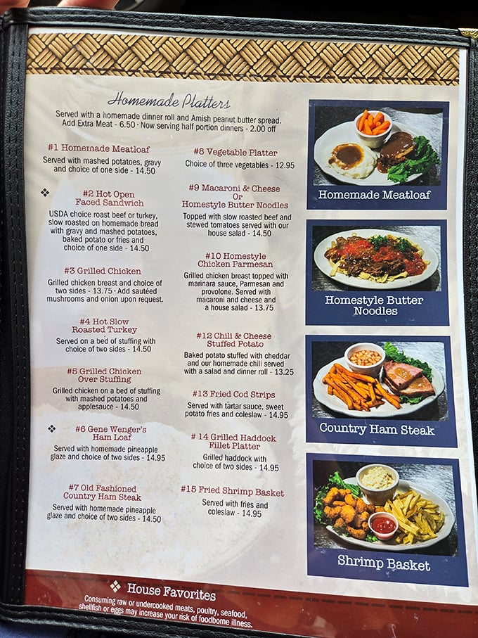 A menu that reads like comfort food poetry. No molecular gastronomy here—just straightforward promises of satisfaction that your grandmother would approve of.