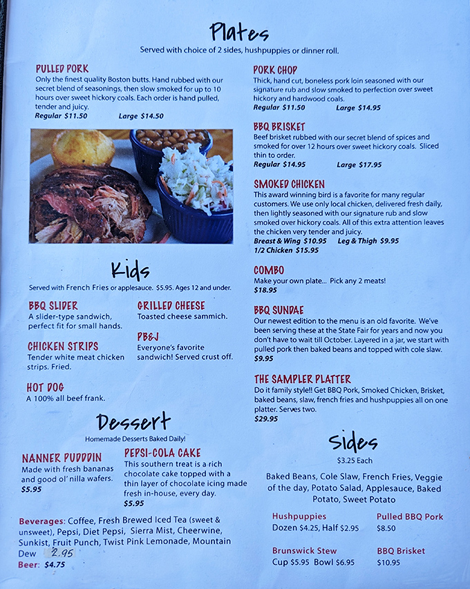 This menu isn't just a list of options—it's a roadmap to happiness with pulled pork as your trusty guide.