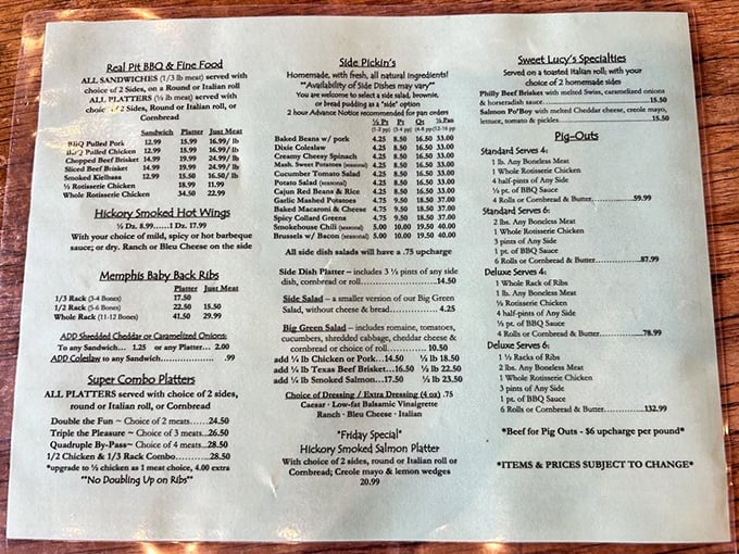 A menu that reads like a love letter to smoked meat. The only appropriate response is "I do" to at least three items.