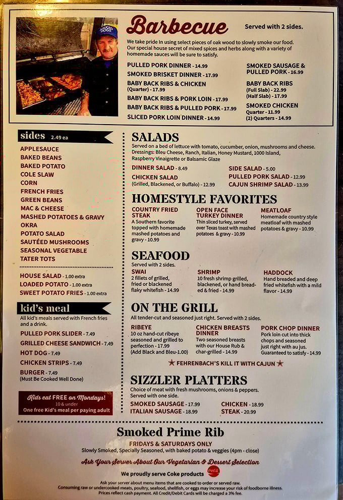 A menu that reads like poetry to meat lovers. Notice they don't waste precious space on kale smoothies or quinoa bowls—priorities firmly in order.