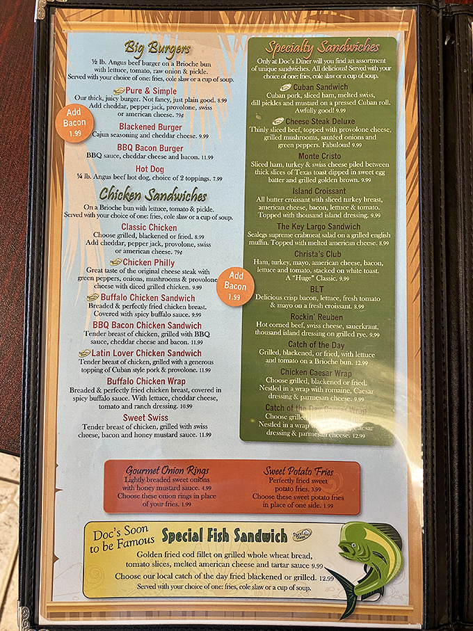 A menu that doesn't need fancy fonts or pretentious descriptions to tempt you. Just straightforward diner classics with Florida flair that make decision-making deliciously difficult.