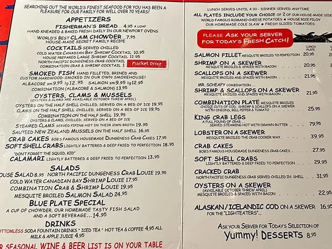 This menu isn't just a list of dishes—it's a seafood lover's bucket list. "EAT LOTS A FISH" isn't just advice, it's a life philosophy.