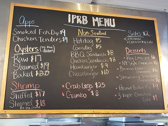 The chalkboard menu tells you everything you need to know: this place prioritizes fresh seafood over fancy descriptions. Order the oysters – trust me.