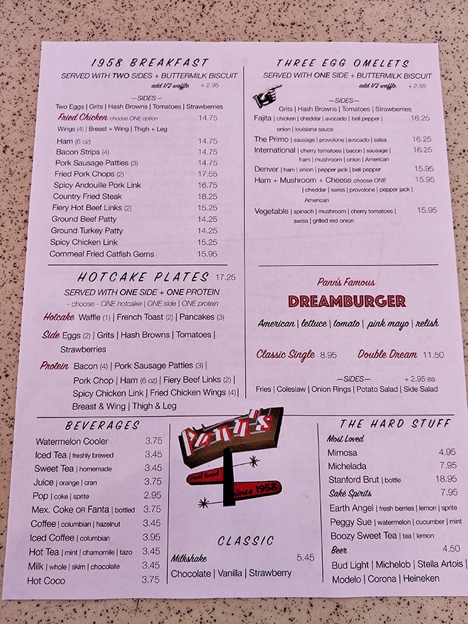 The menu reads like a love letter to American comfort food. That "1958 Breakfast" isn't just a meal—it's time travel on a plate.