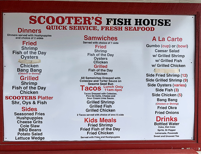 A menu board that gets straight to the point. No foams, reductions, or deconstructions here—just honest seafood prepared with respect.