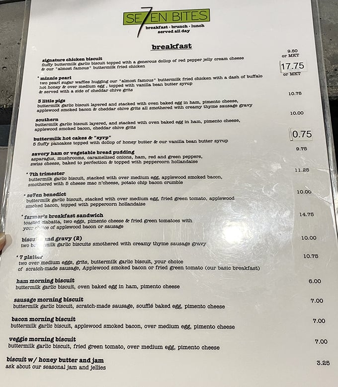 This menu reads like a love letter to Southern breakfast, with each item crafted to make your taste buds sing.