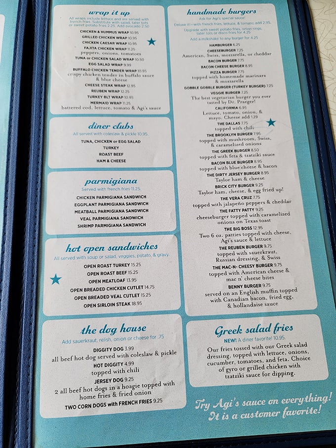 This menu isn't trying to impress anyone with fancy terminology—it's the culinary equivalent of your most comfortable pair of jeans.