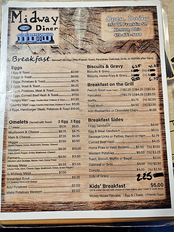 This menu isn't just a list of food—it's a roadmap to happiness. The "Hungry Man" breakfast isn't a suggestion, it's a challenge.
