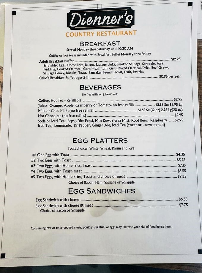 The breakfast menu reads like a love letter to morning comfort food—scrambled eggs, home fries, and Pennsylvania Dutch specialties that laugh in the face of diet culture.