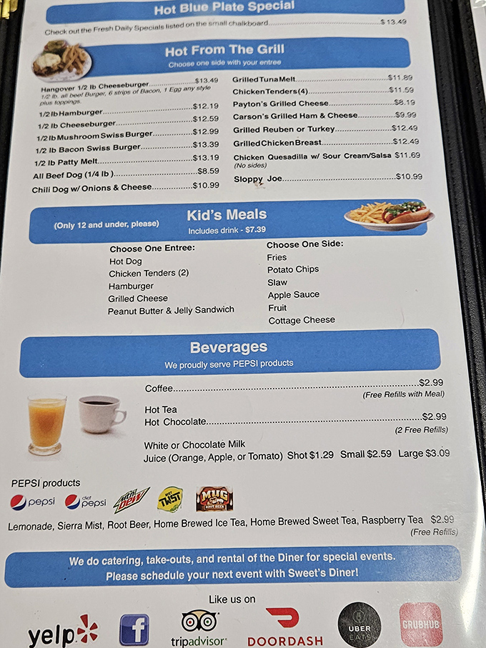 A menu that doesn't need fancy descriptions or exotic ingredients—just honest diner fare that makes you wonder why you'd eat anywhere else.