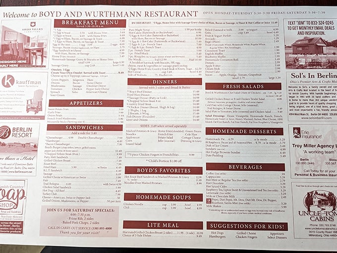 This isn't just a menu—it's a historical document of American comfort food. No molecular gastronomy here, just the classics that have sustained generations.