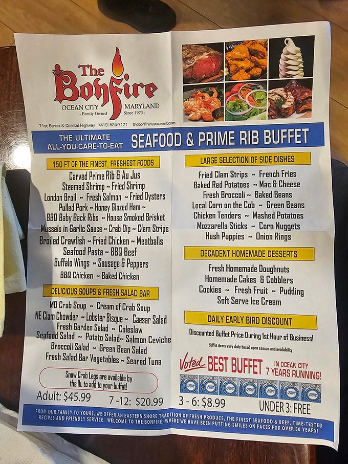 This isn't just a menu—it's a roadmap to happiness. One hundred fifty feet of culinary possibilities that would make Neptune himself put down his trident and grab a plate.
