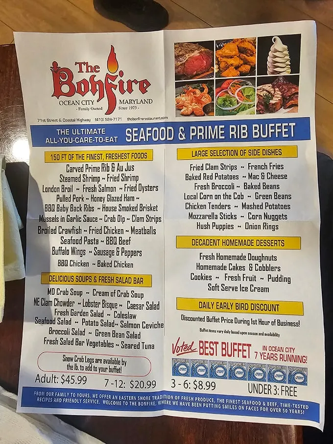 This isn't just a menu—it's a roadmap to happiness. One hundred fifty feet of culinary possibilities that would make Neptune himself put down his trident and grab a plate.
