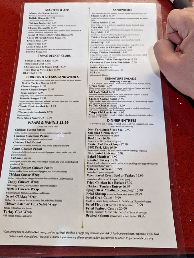This menu isn't just extensive—it's a novel of comfort food possibilities that requires strategic reading and multiple visits.