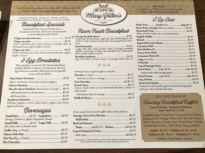 This menu isn't just a list of options—it's a roadmap to happiness with breakfast served all day. Decision paralysis never tasted so good.