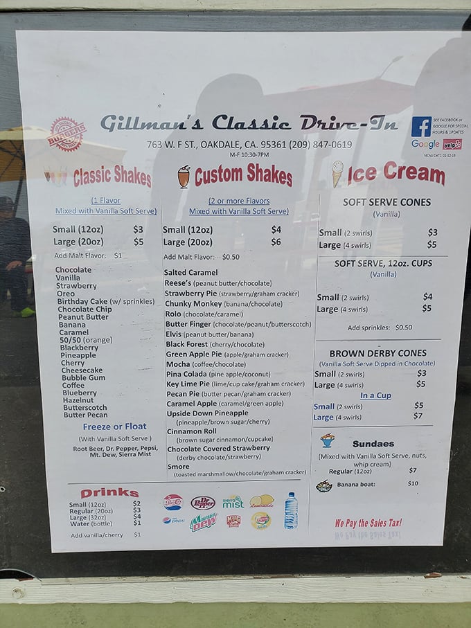 This menu isn't just a list of food—it's a treasure map. Note the "Elvis" shake with peanut butter and banana. The King would approve.