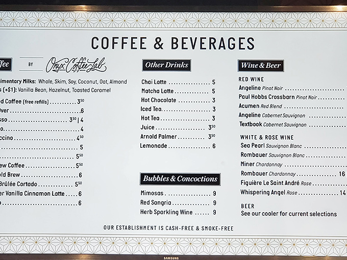 The beverage menu reads like a love letter to liquid comfort—from artisanal coffee to mimosas, because sometimes adulting deserves a reward.