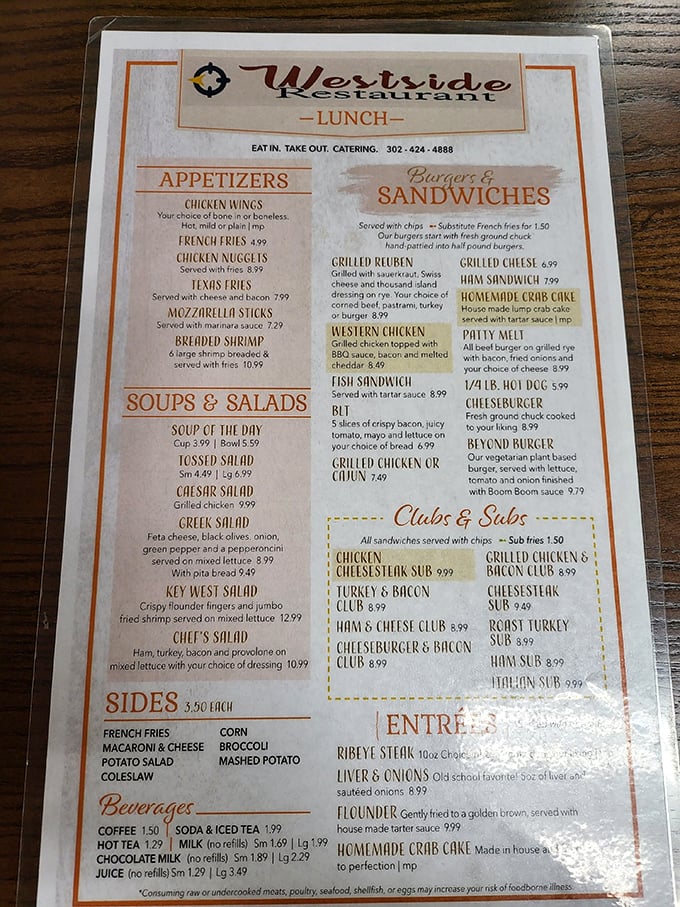 This menu reads like a love letter to classic American dining. Each item promises the kind of satisfaction that fancy restaurants often miss.