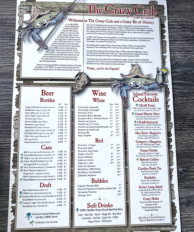 This isn't just a menu—it's a maritime treasure map where X marks the spot for craft beers and island cocktails.