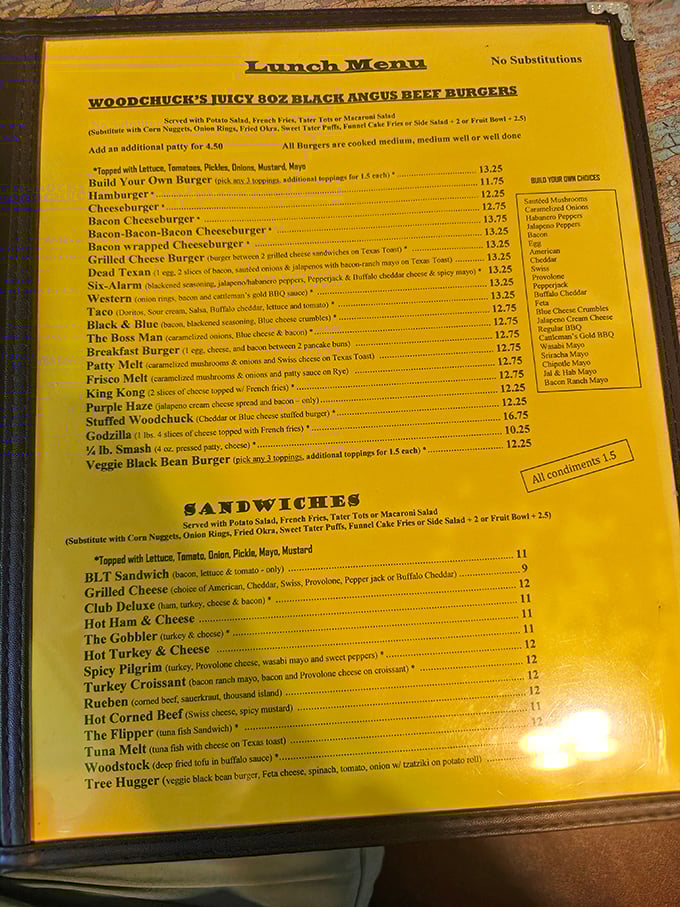 This isn't just a menu – it's a roadmap to comfort food paradise with burgers that demand your attention.