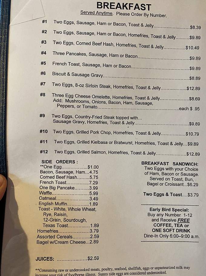 The breakfast menu at Fred's reads like poetry to hungry souls—simple, honest dishes that speak directly to your rumbling stomach.