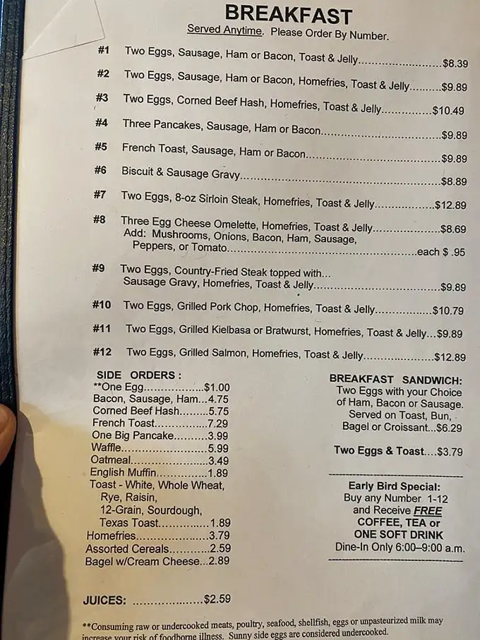 The breakfast menu at Fred's reads like poetry to hungry souls—simple, honest dishes that speak directly to your rumbling stomach.