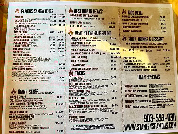 This menu isn't just a list of options—it's a roadmap to happiness with "Giant Frito Pie" as the ultimate destination.