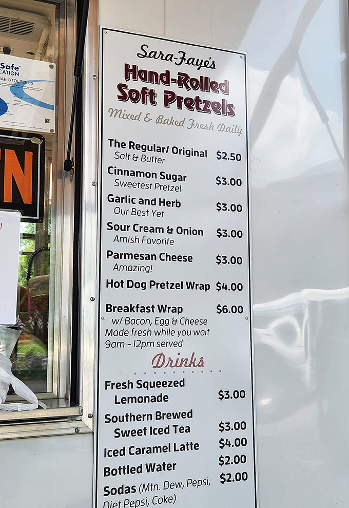 Sara-Faye's pretzel menu reads like poetry to carb enthusiasts. The "Amish Favorite" sour cream and onion might change your life forever.