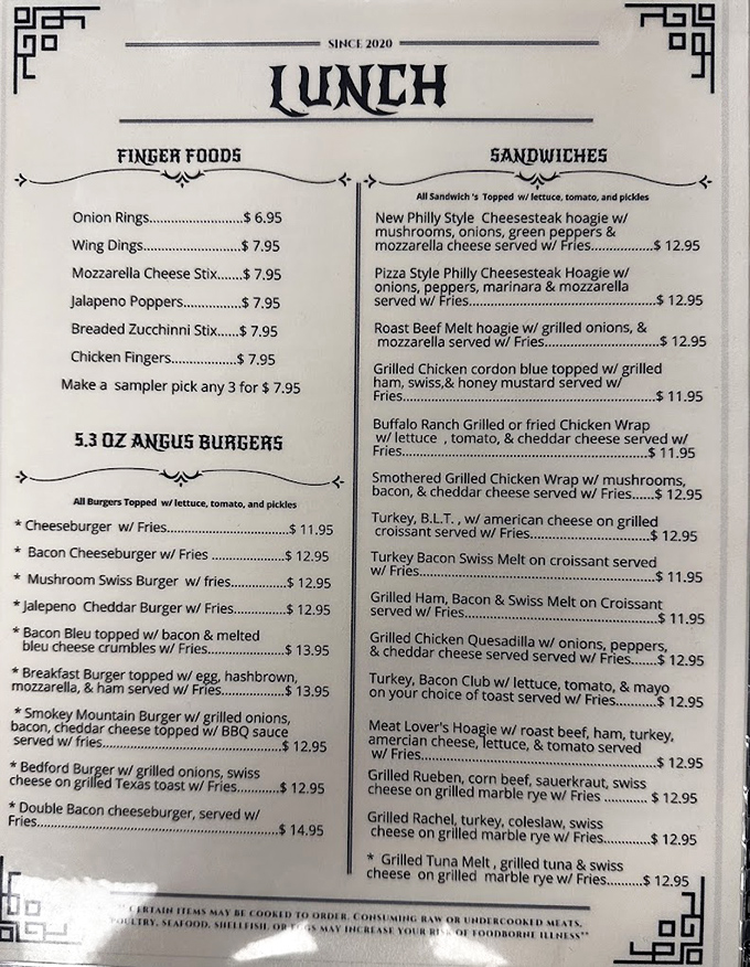 A menu that doesn't need fancy fonts to impress—just honest offerings that make decision-making the hardest part of your meal.