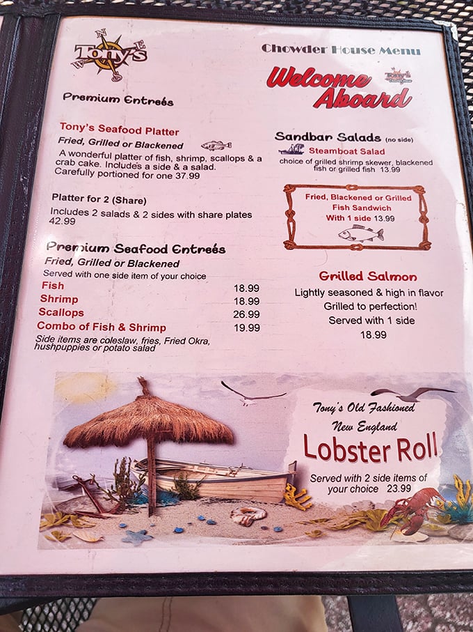 This menu isn't just a list of dishes—it's a maritime treasure map leading straight to flavor paradise.