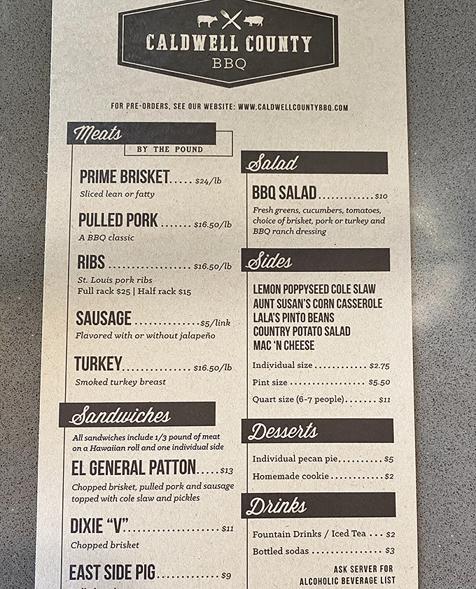 This menu isn't just a list—it's a roadmap to happiness. The "El General Patton" sandwich might just win the war against hunger.
