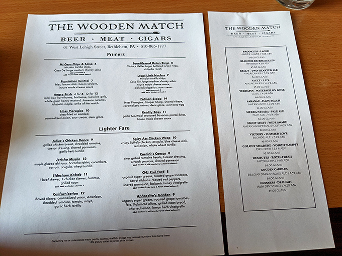 A menu that reads like a love letter to comfort food with a creative twist. Beer, meat, and cigars—the holy trinity of indulgence all under one historic roof.