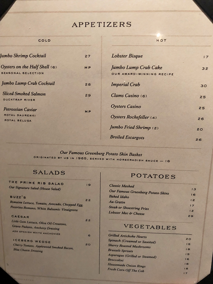 A menu that reads like poetry for carnivores. The Greenberg Potato Skins have been making diners swoon since 1965—longer than most rock bands stay together.