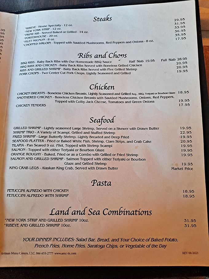 A menu that doesn't need fancy fonts or pretentious descriptions—just straightforward promises of carnivorous delight that make decision-making the hardest work you'll do all evening.