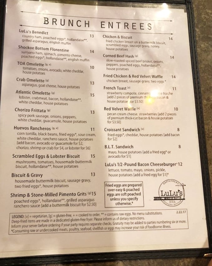 This menu isn't just a list of food—it's a roadmap to happiness. The Shockoe Bottom Florentine alone is worth the drive from anywhere in Virginia.