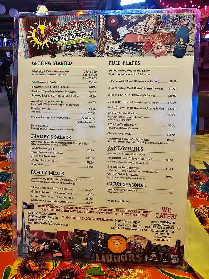 A menu that doesn't need fancy fonts or pretentious descriptions—just honest Southern comfort food that speaks for itself.