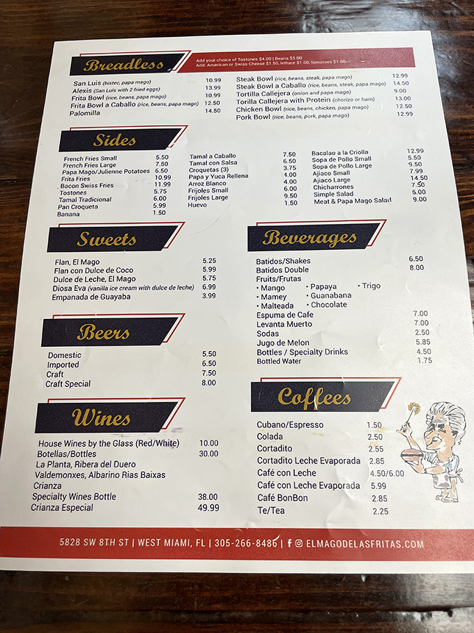 The menu reads like a love letter to Cuban comfort food, with fritas taking center stage in this delicious drama of flavors.