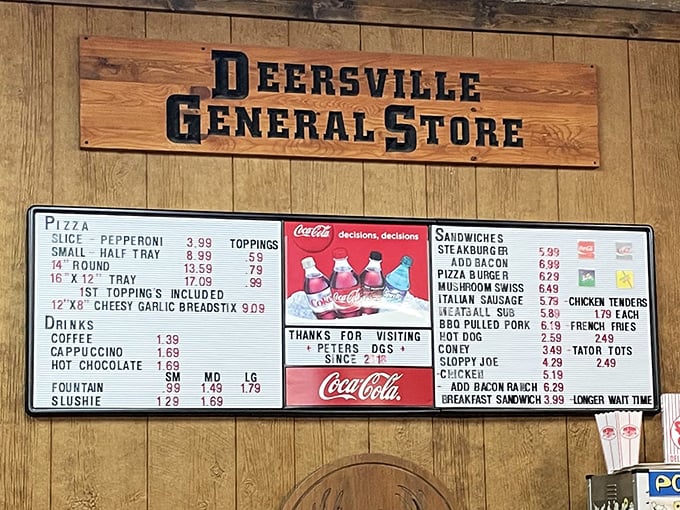 This menu board hasn't changed since rotary phones were cutting-edge technology. Prices that make you wonder if they forgot about inflation. 