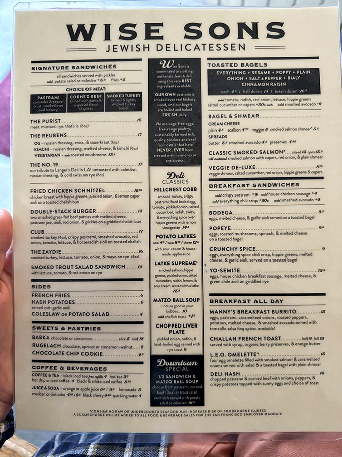 This menu isn't just a list of food – it's a roadmap to happiness, with pastrami as your trusty guide.