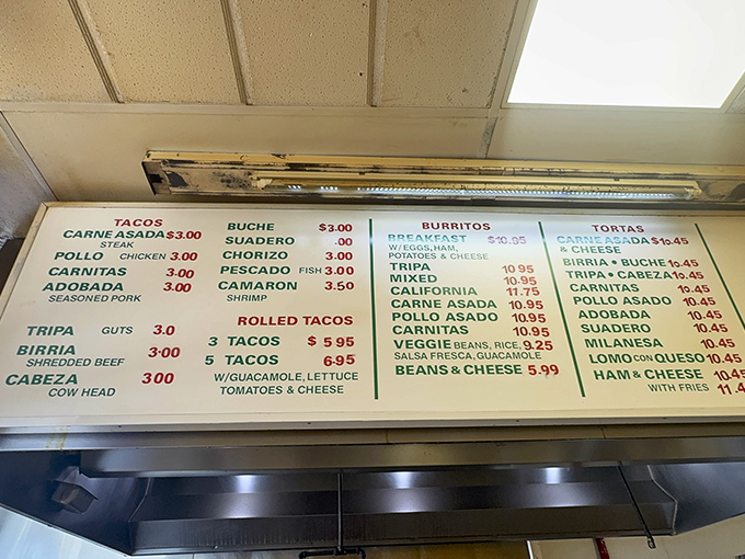 A menu board that cuts straight to the chase – no flowery descriptions needed when the food speaks this eloquently.
