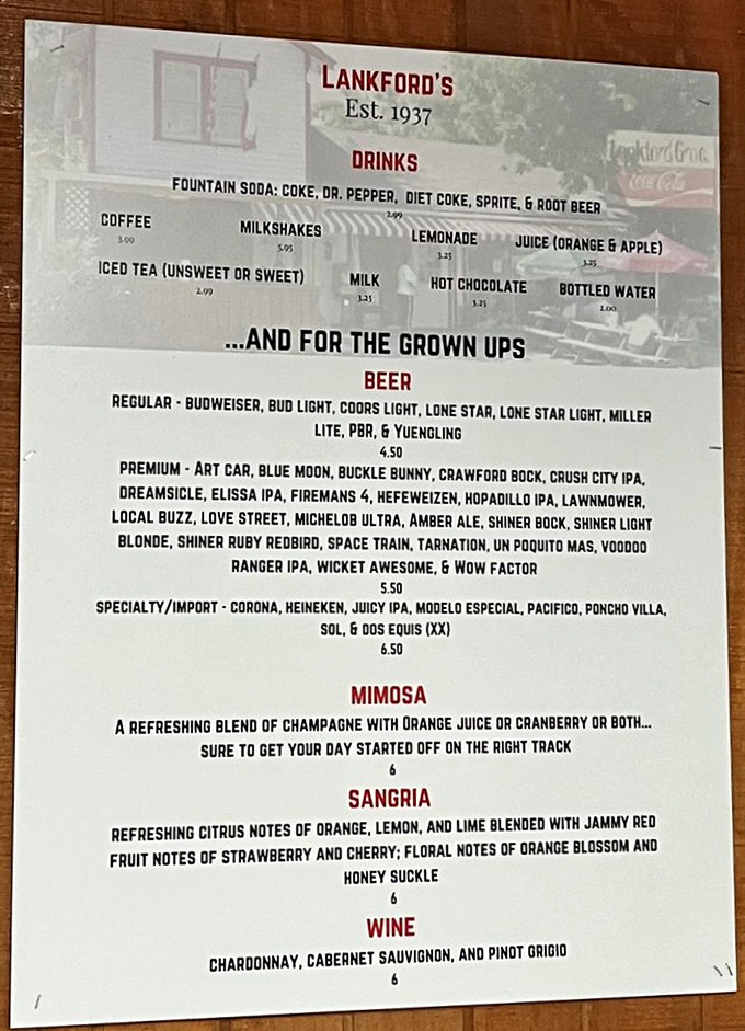 This isn't just a menu—it's a roadmap to happiness. Notice how "Grown Ups" get their own special section? Pure genius.