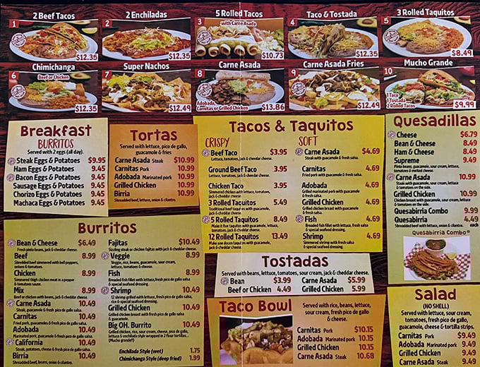 This menu isn't just a list; it's a roadmap to happiness. Choose your own adventure, but the breakfast burritos are calling.