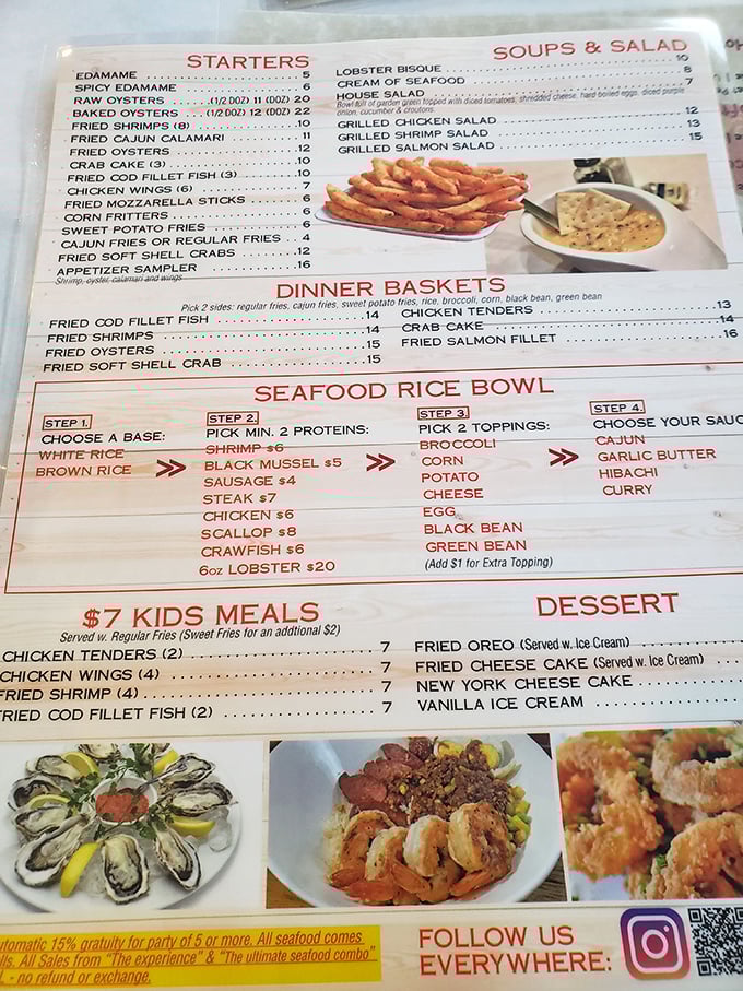 A menu that reads like a love letter to the ocean. The seafood rice bowl's build-your-own approach is culinary choose-your-own-adventure.