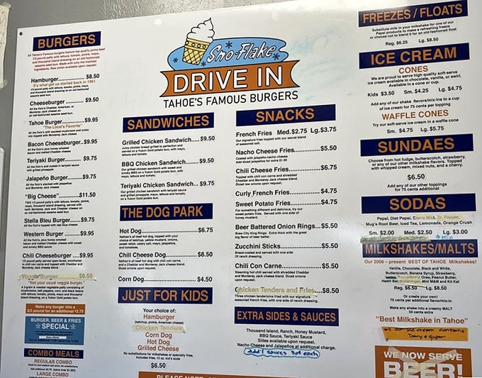 A menu board that hasn't changed much since your parents' first date—proof that some things are perfect exactly as they are.