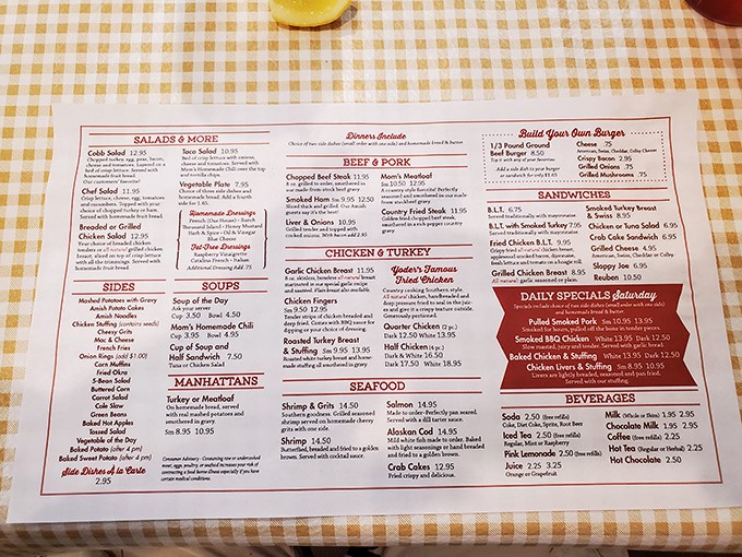 A menu that reads like a love letter to American comfort food. Choosing just one dish might be the hardest decision you'll make all day.