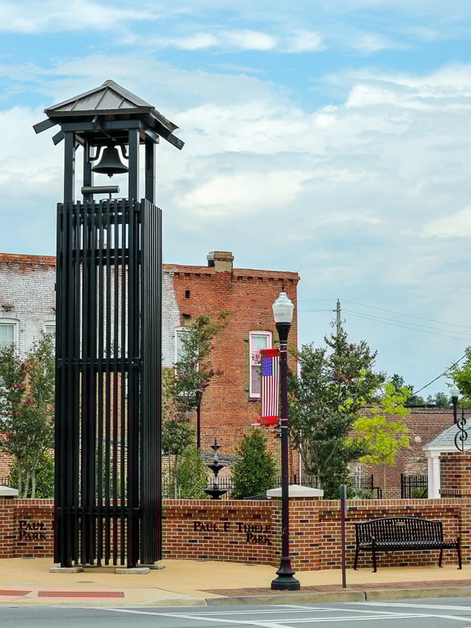 The bell tower at Paul E. Thiele Park stands tall and proud, a silent timekeeper in a town where history rings through every corner.