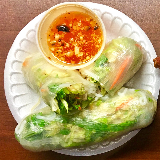 These spring rolls are nature's perfect food delivery system—translucent rice paper showcasing a rainbow of vegetables alongside that addictive dipping sauce that might change your life.